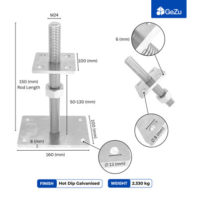 Heavy Duty Hot Dip Galvanised Bolt Down Adjustable Post Support ...