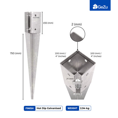 Heavy Duty Hot Dip Galvanised Drive In Post Support - Ground Spike ...