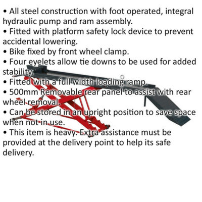 Heavy Duty Hydraulic Motorcycle Lift - 450kg Capacity - Front Wheel ...