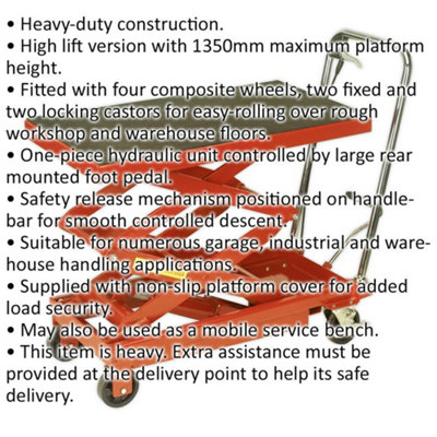 Heavy Duty Hydraulic Platform Truck with 400kg Capacity and High Lift ...