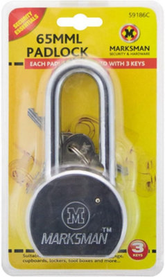 Heavy Duty Long Beam Round Padlock 65Mm With 3 Keys Security Lock ...