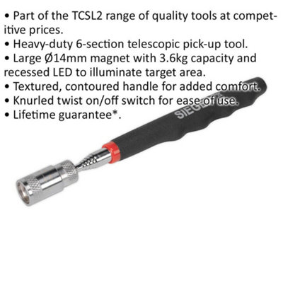 Heavy Duty Magnetic Pick Up Tool with LED Light - 3.6kg Capacity and ...