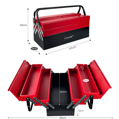 Heavy Duty Metal Cantilever Toolbox 5 Tray Storage Tool Box (470mm, Red)