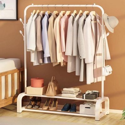 Heavy Duty Metal Clothes Hanging Rail Clothes Rails 8 Hook Garment Shoe ...