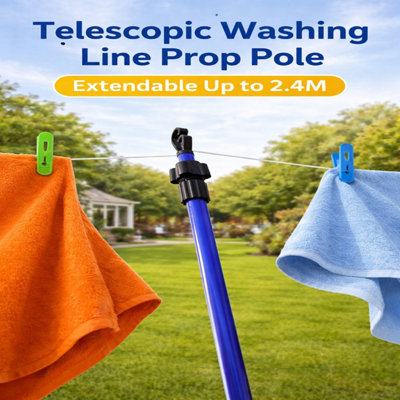 Heavy Duty Metal Clothes Line Support Pole 2.4M Telescopic Washing Line ...