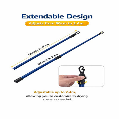 Heavy Duty Metal Clothes Line Support Pole 2.4M Telescopic Washing Line ...