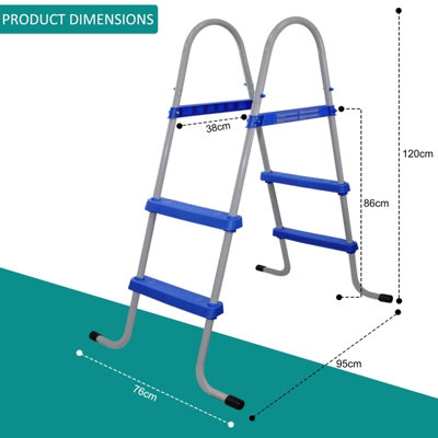 Heavy Duty Metal Frame Above Ground Swimming Pool Ladder - Anti-Slip Steps