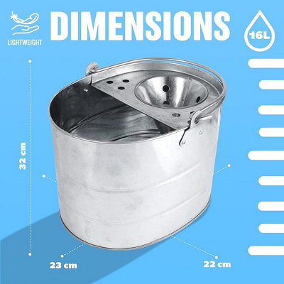 Heavy Duty Metal Mop Bucket Galvanised Strong 16 Litre Capacity ...