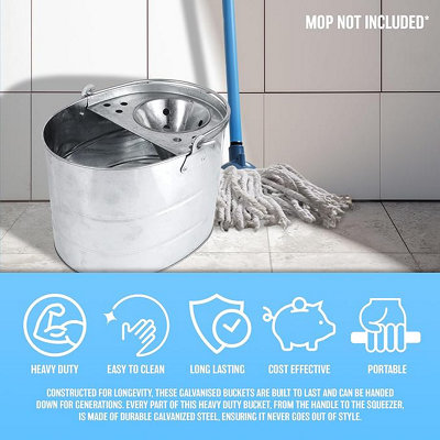 Heavy Duty Metal Mop Bucket Galvanised Strong 16 Litre Capacity ...