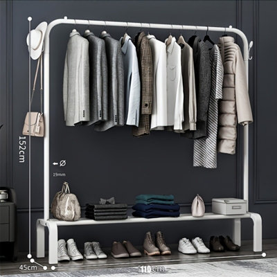Heavy Duty Metal Single Rail Clothes Garment Hanging Rack Shelf Stand WHITE