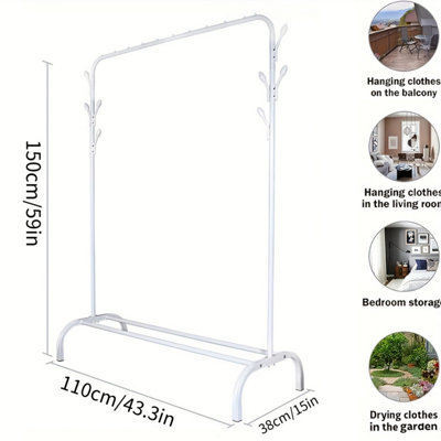 Heavy Duty Metal Single Rail Clothes Garment Hanging Rack Shelf Stand WHITE