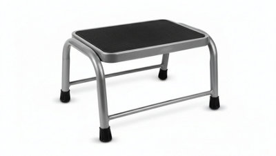 Heavy Duty One Step Metal Footstool with Anti Slip Surface Grey