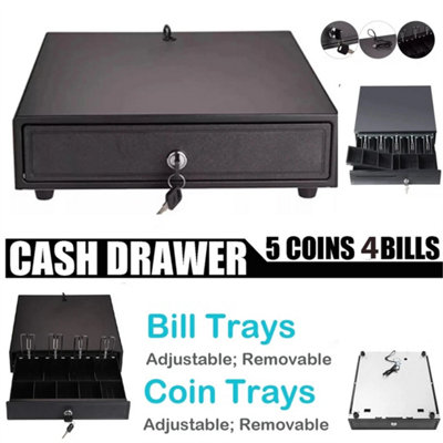 Heavy Duty POS Cash Register Drawer Till Box 4 Bill 5 Coin Tray Lock ...