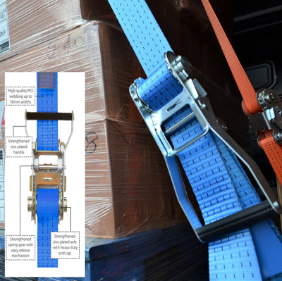 Heavy Duty Ratchet Strap 8m x 50mm - 5 Ton Load Capacity, Durable ...