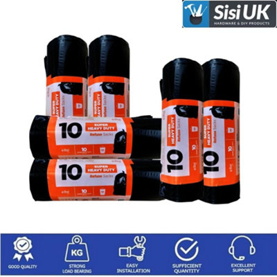Heavy Duty Refuse Sacks Extra Large 100L capacity Tear resistant Black ...
