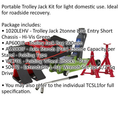 Heavy-Duty Short Chassis Trolley Jack Kit with Axle Stands and Wheel ...