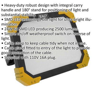 Heavy Duty Site Light - 24W SMD LED - Carry Handle & Folding Stand ...