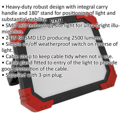 Heavy Duty Site Light - 24W SMD LED - Carry Handle & Folding Stand ...
