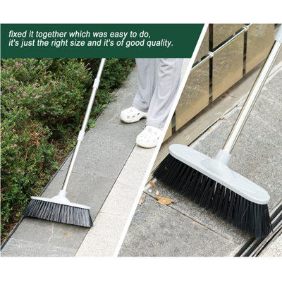 Heavy Duty Stainless Steel Broom with Handle Outdoor Garden Hard ...