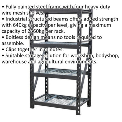 Heavy Duty Steel Racking Unit with 4 Mesh Shelves - 640kg Capacity per ...