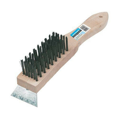Heavy Duty Steel Wire Brush & Scraper 6 Row Wooden Handle 290mm Length ...