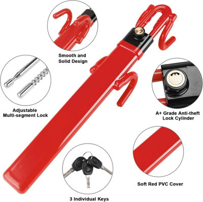 Heavy-Duty Steering Wheel Lock Twin Bar, Adjustable Fit for Cars, SUVs ...