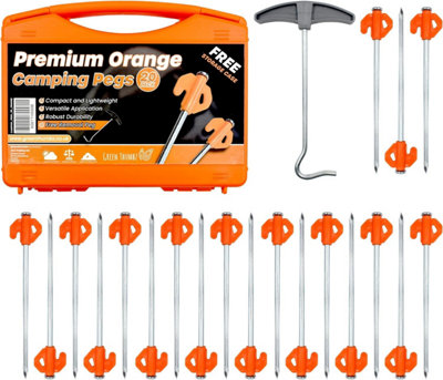 Heavy Duty Tent Pegs (20cm) Metal Pegs for Hard Ground with Case ...