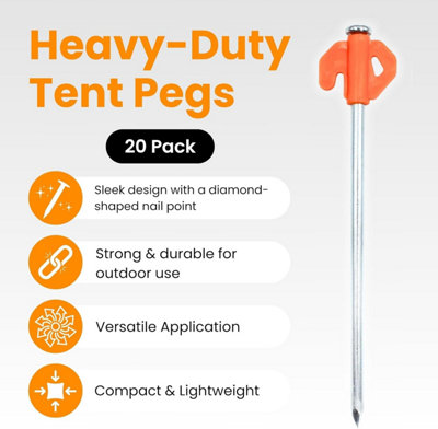 Heavy Duty Tent Pegs (20cm) Metal Pegs for Hard Ground with Case ...