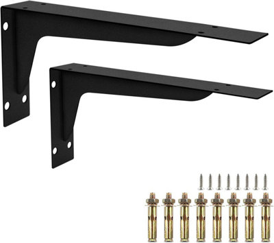 Heavy Duty Wall Shelf Brackets 2 Pack, 12 Inch L Shaped Black Iron ...