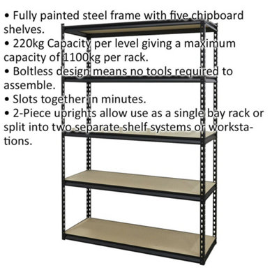 Heavy-Duty Warehouse Racking Unit with 5 Chipboard Shelves - 220kg ...