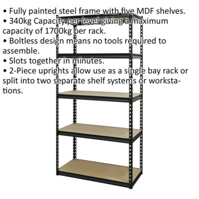HEAVY-DUTY WAREHOUSE RACKING UNIT WITH 5 MDF SHELVES - 340KG LOAD CAPACITY