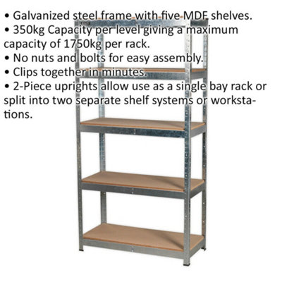 Heavy-Duty Warehouse Racking Unit with 5 MDF Shelves and 350kg Capacity