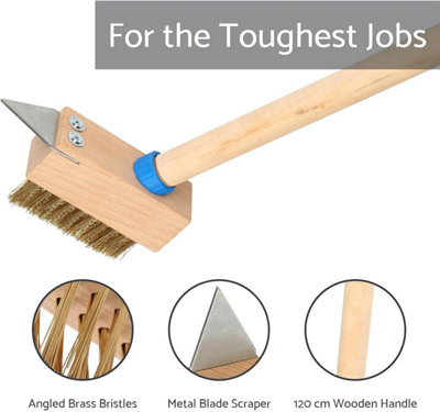 Heavy-Duty Weed Remover Tool with Long Wooden Handle, 120cm Wire Brush ...