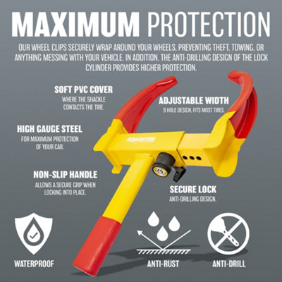 Heavy Duty Wheel Clamp Safety Lock - Adjustable Car Tyre Clamp Claw ...