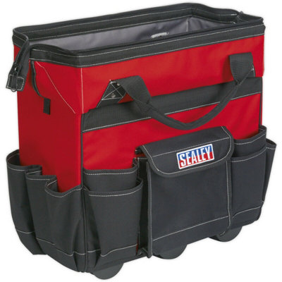 Heavy-Duty Wheeled Tool Bag with Multiple Pockets - Red - 450 x 260 x 420mm