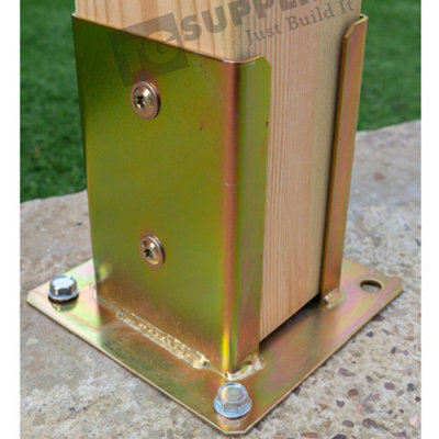 Heavy Duty Yellow Galvanised Bolt Down Post Support - Pergola Post ...