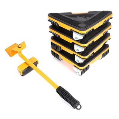 Heavy Furniture Lifter Moving Tool Set Kit 1 Rod 4 Rollers Wheels Mover ...