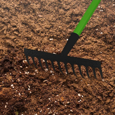 Heavy Teeth 12 Teeth Soil Rake Carbon Steel Soil Levelling Gardening Tool 32 x 120 cm