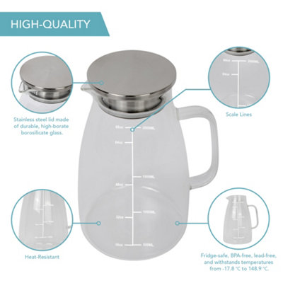 HEFTMAN Glass Jug & Lid Heat Resistant - 2L
