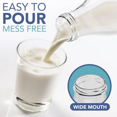 HEFTMAN Glass Milk Bottles 1 Litre - 3 Pack