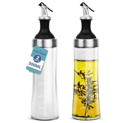 HEFTMAN Glass Oil Bottle Drizzler 500Ml - 2 Pack
