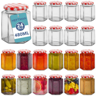 HEFTMAN Hexagonal Jam Jars 480ml - 24 Pack