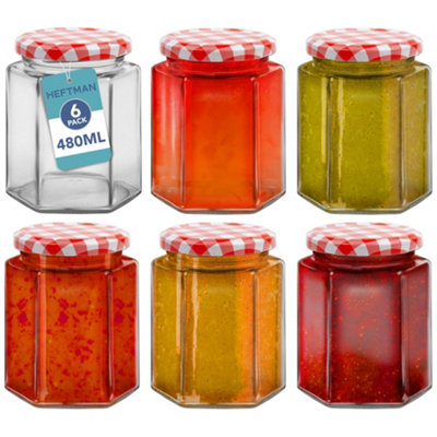 HEFTMAN Hexagonal Jam Jars 480ml - 6 Pack
