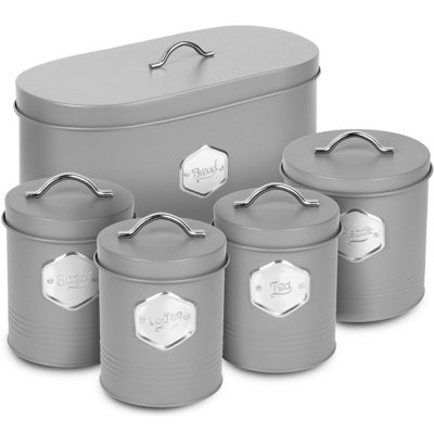 HEFTMAN Kitchen Storage Canister 5 Piece Set - Grey