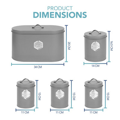HEFTMAN Kitchen Storage Canister 5 Piece Set - Grey