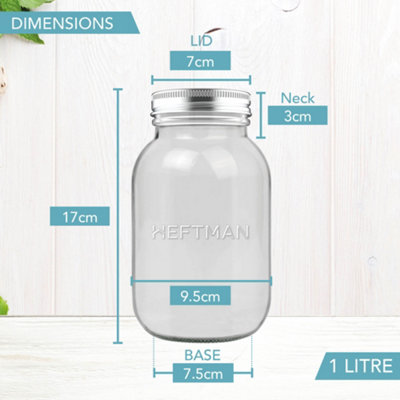 HEFTMAN Mason Glass Jars - 6 Pack (1 Litre)