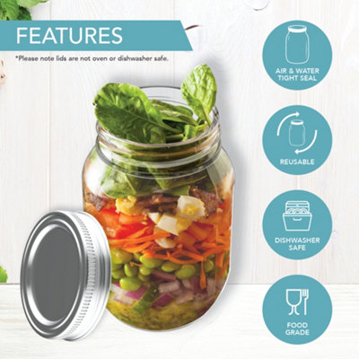 HEFTMAN Mason Glass Jars - 6 Pack (1 Litre)
