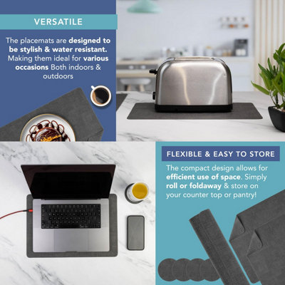 HEFTMAN Placemats And Coasters 6 Sets - Dark Grey