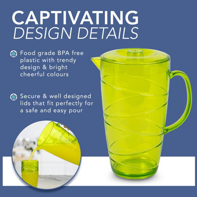 HEFTMAN Plastic Swirl Jugs 2 Litre Green - 2 Pack