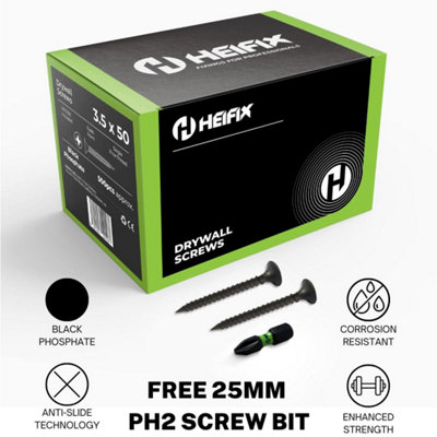 Heifix Drywall Plasterboard Screws - FREE PH2 Screw Bit Included ...